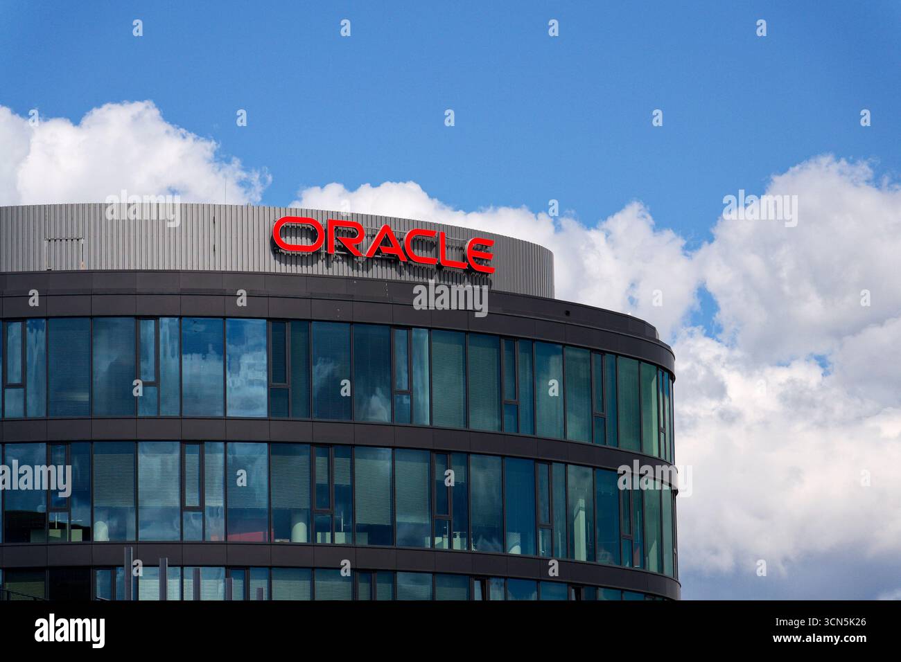 Oracle company logo on headquarters building on May 29, 2025 in Prague ...