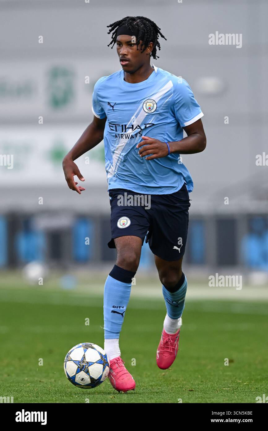 Manchester, England, 18th September 2025. Reigan Heskey of Manchester ...