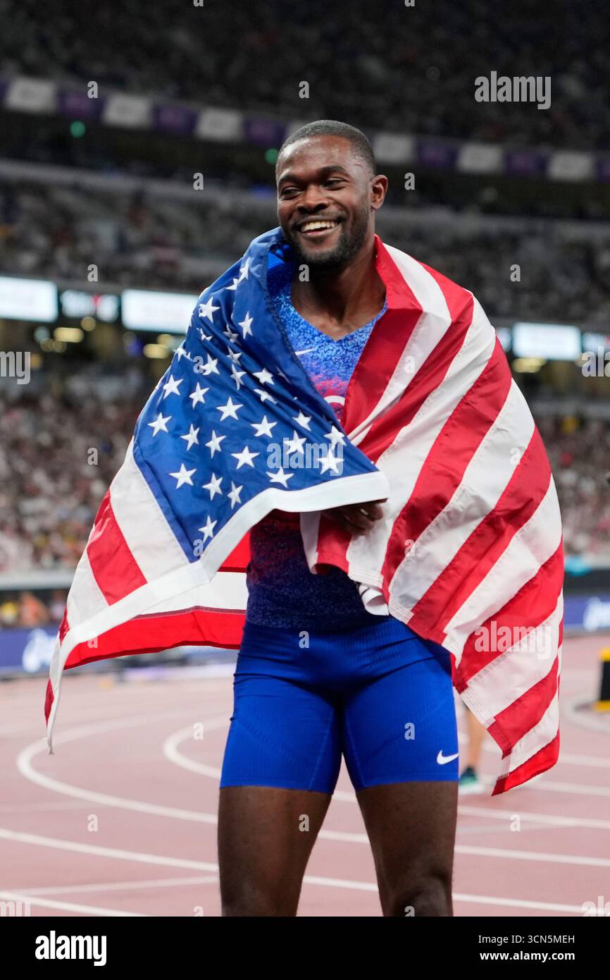 United States' Rai Benjamin celebrates after winning gold medal in the ...