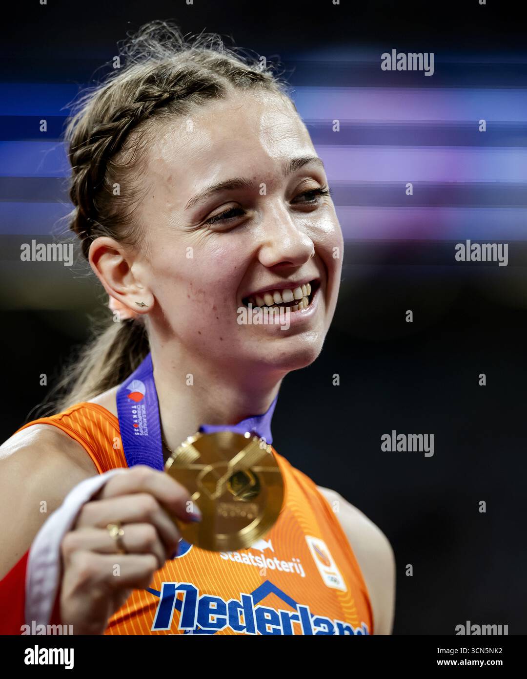 TOKYO - Femke Bol with her gold medal in the 400-meter hurdles at the ...