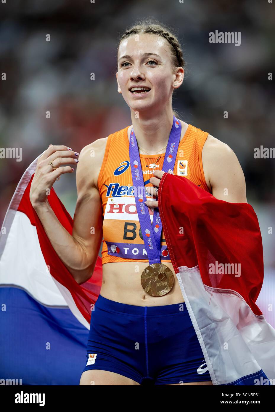 TOKYO - Femke Bol with her gold medal in the 400-meter hurdles at the ...