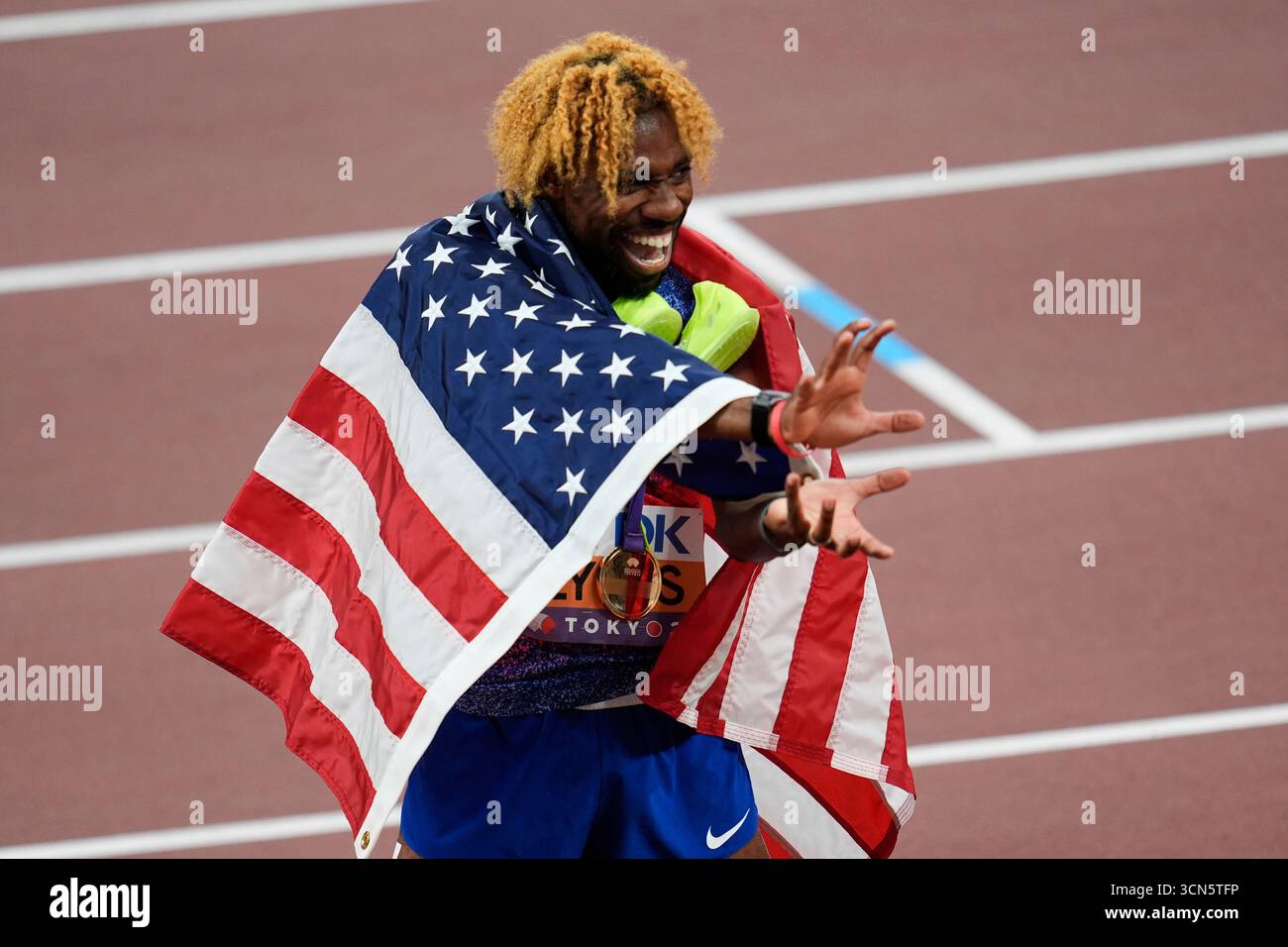 United States' Noah Lyles celebrates after winning the men's 200 meters ...