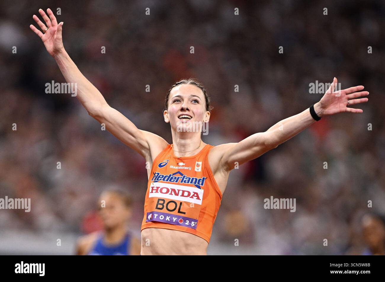 Dutch Femke Bol celebrates after winning the finals of the 400m Hurdles ...