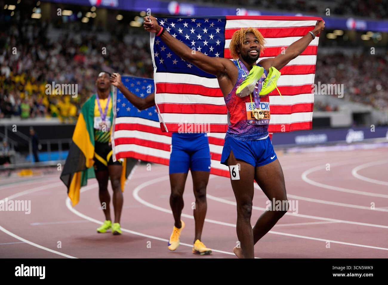 United States' Noah Lyles celebrates after winning gold medal in the ...