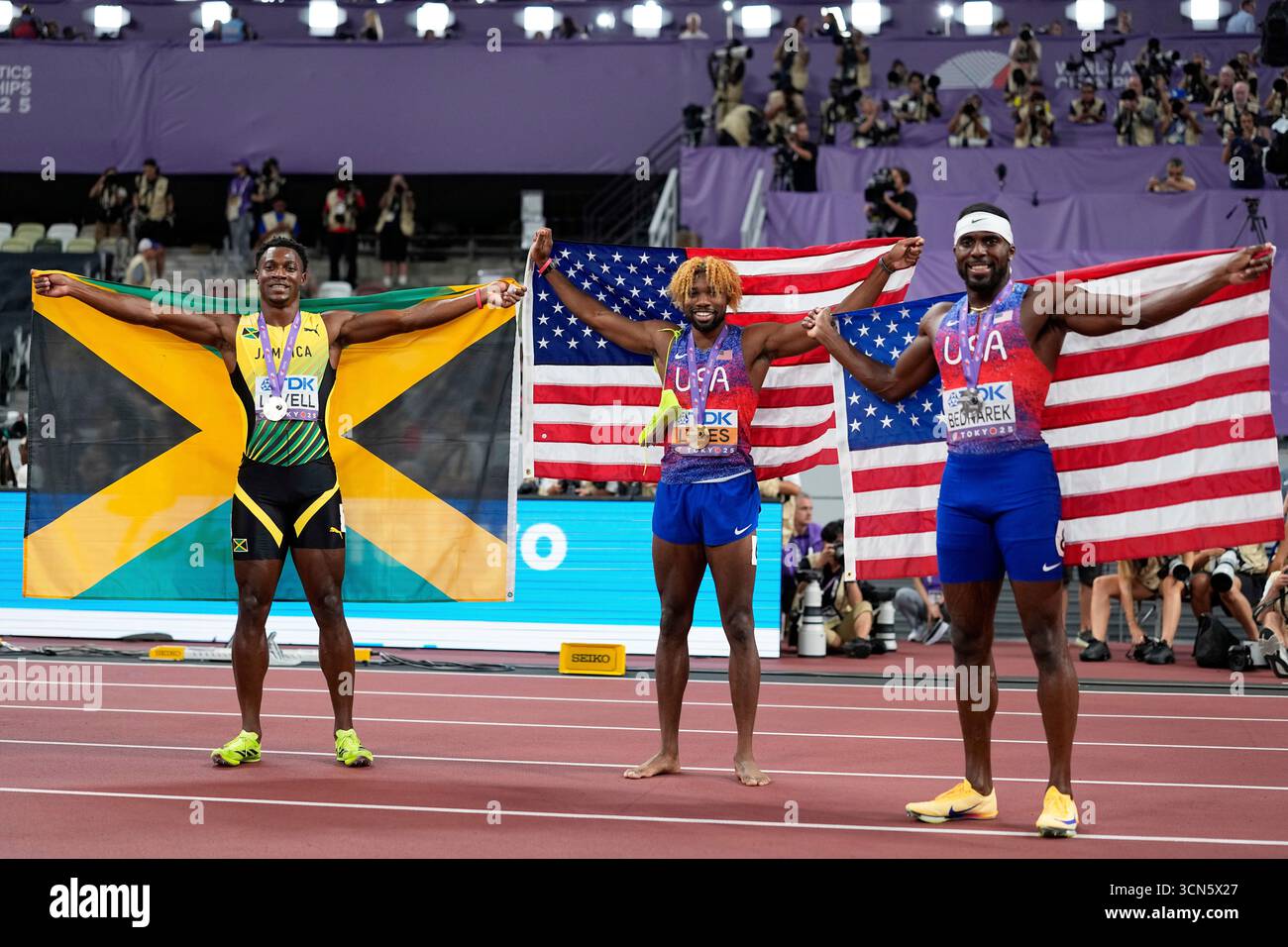 Bronze medalist Jamaica's Bryan Levell, gold medalist United States ...