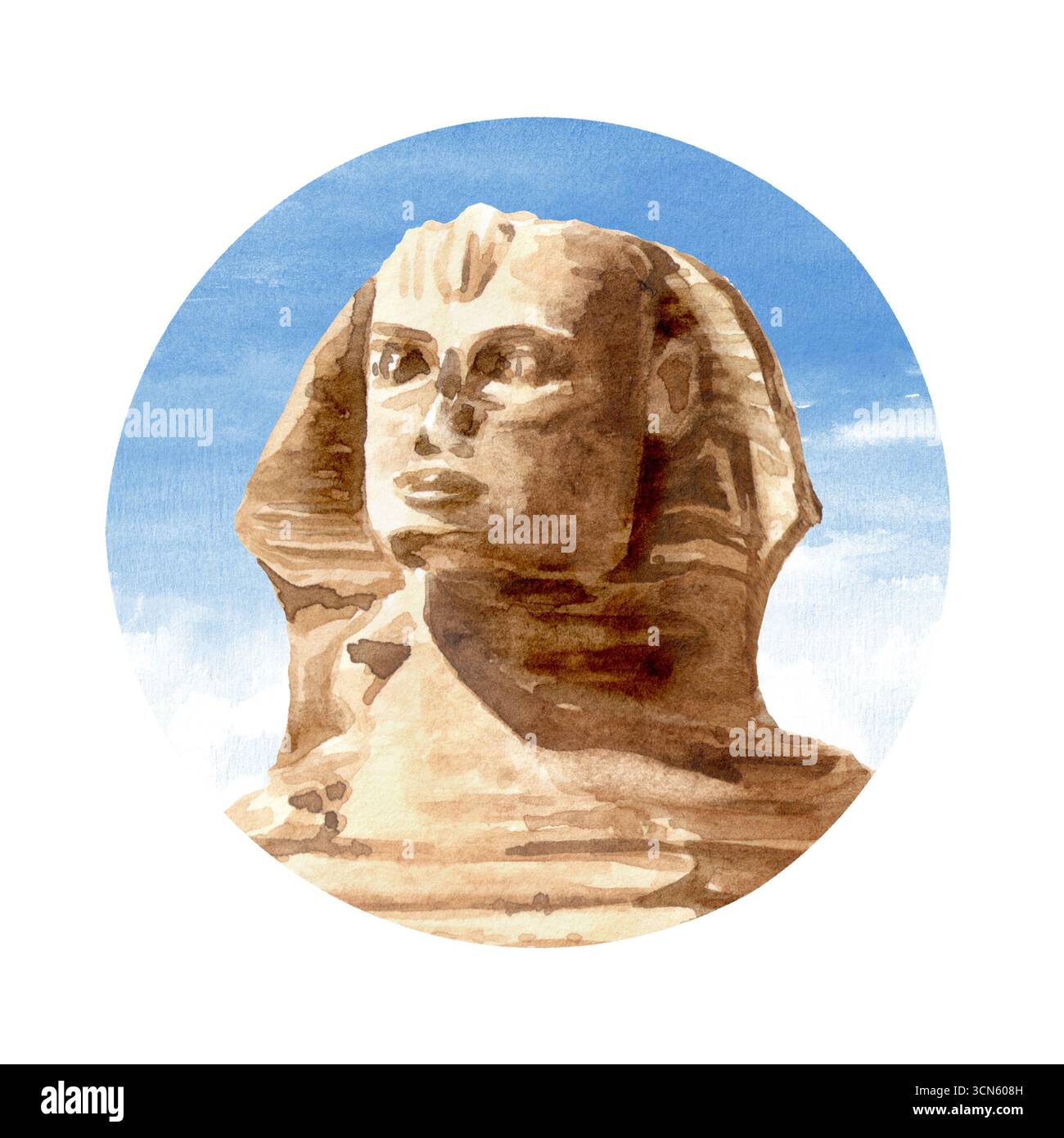 Welcome to Egypt. The Great Sphinx in Giza. Hand drawn watercolor ...