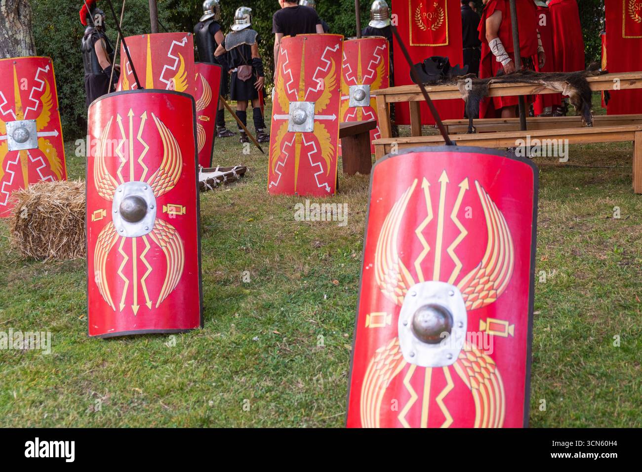The equipment of a roman legion at a historical festival in Spain Stock ...