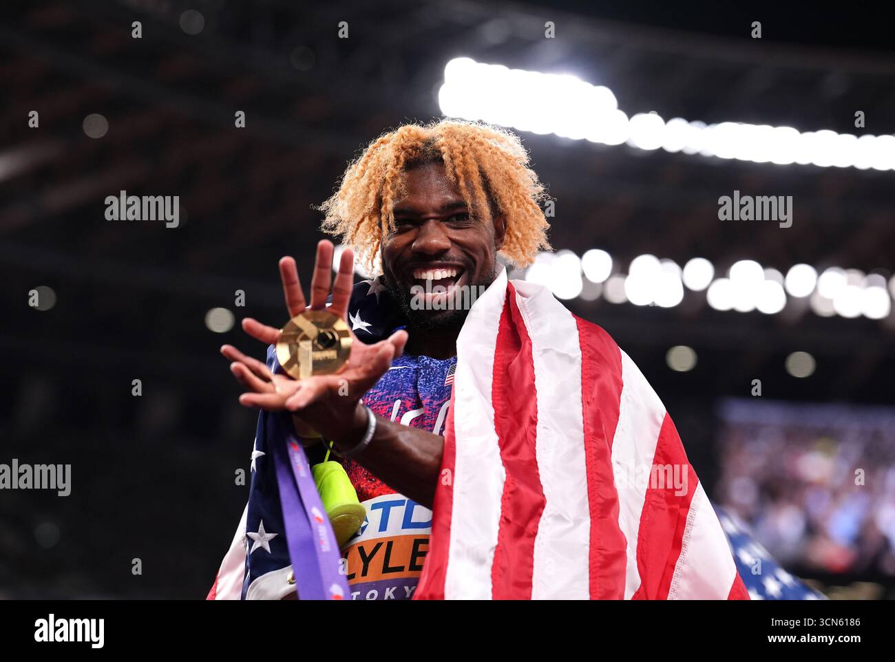 USA's Noah Lyles celebrates with the gold medal for the men's 200 ...