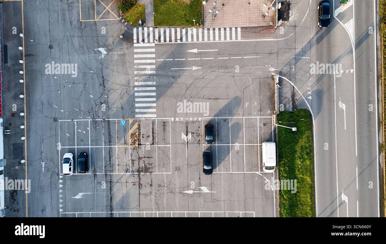 Aerial View of an Empty Parking Lot Near the SS 10 Crossroads Showing a ...