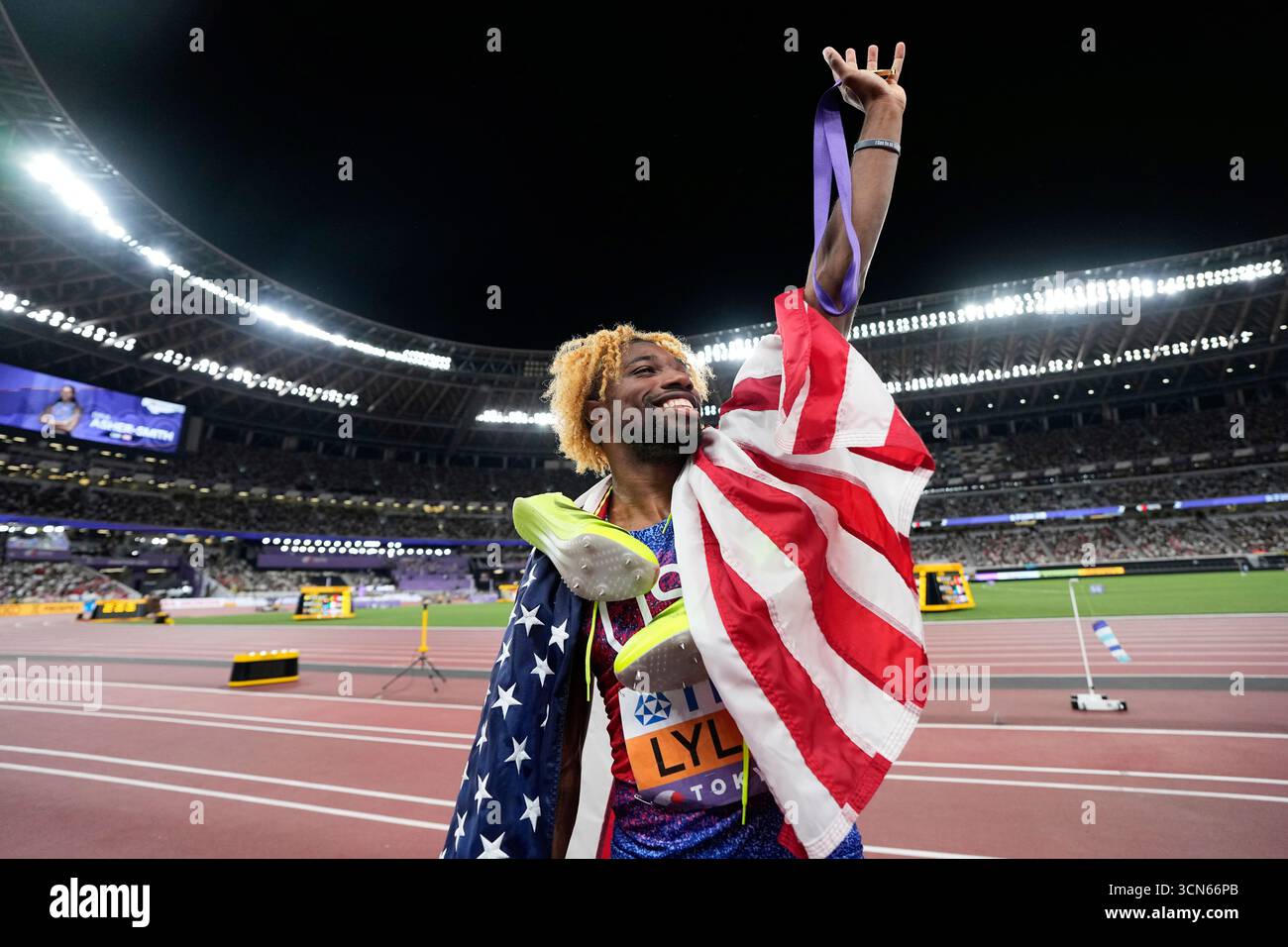 United States' Noah Lyles reacts after winning the men's 200 meters ...