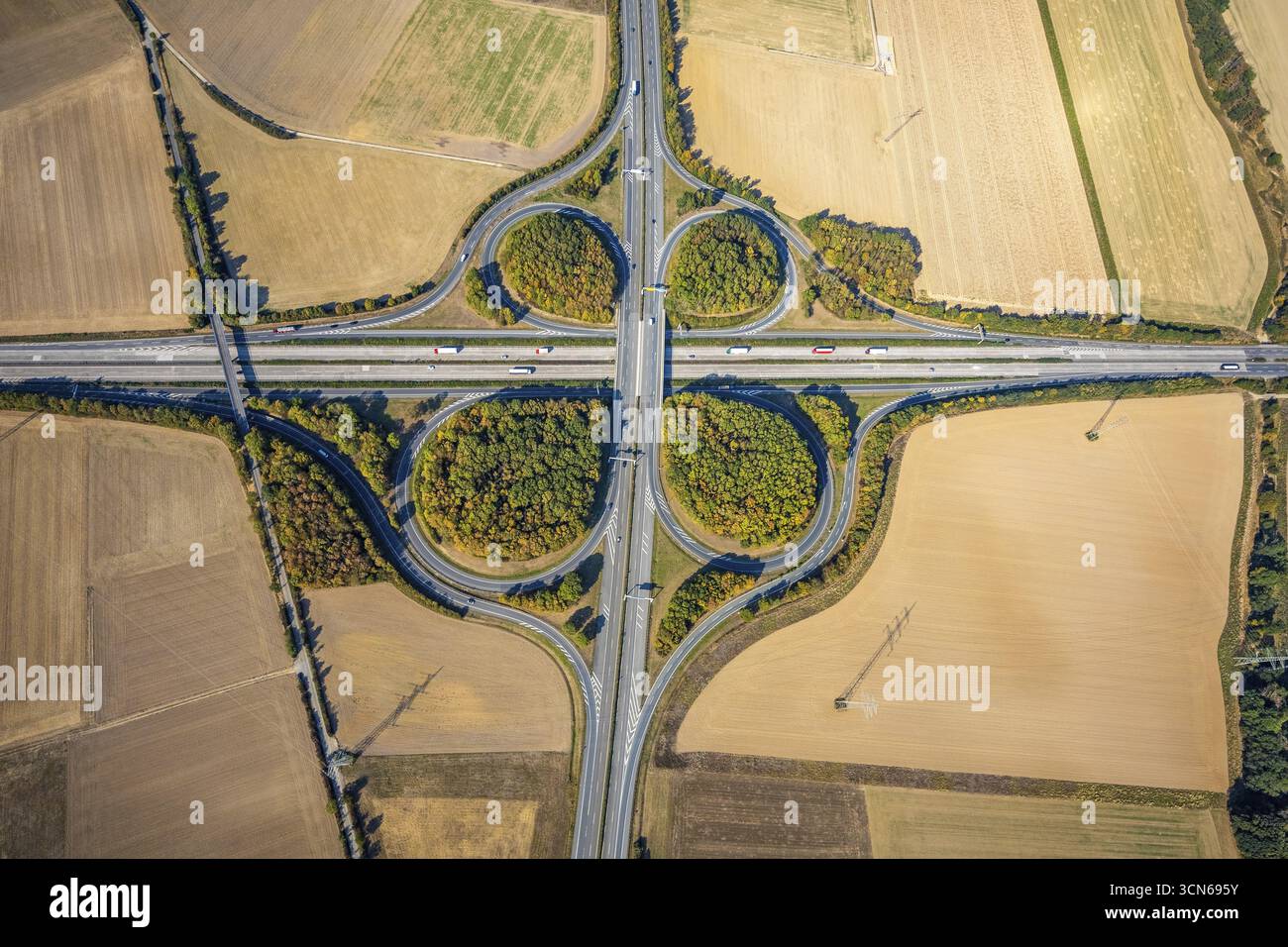 Aerial view, motorway junction Erwitte Anroechte, motorway A44, federal ...