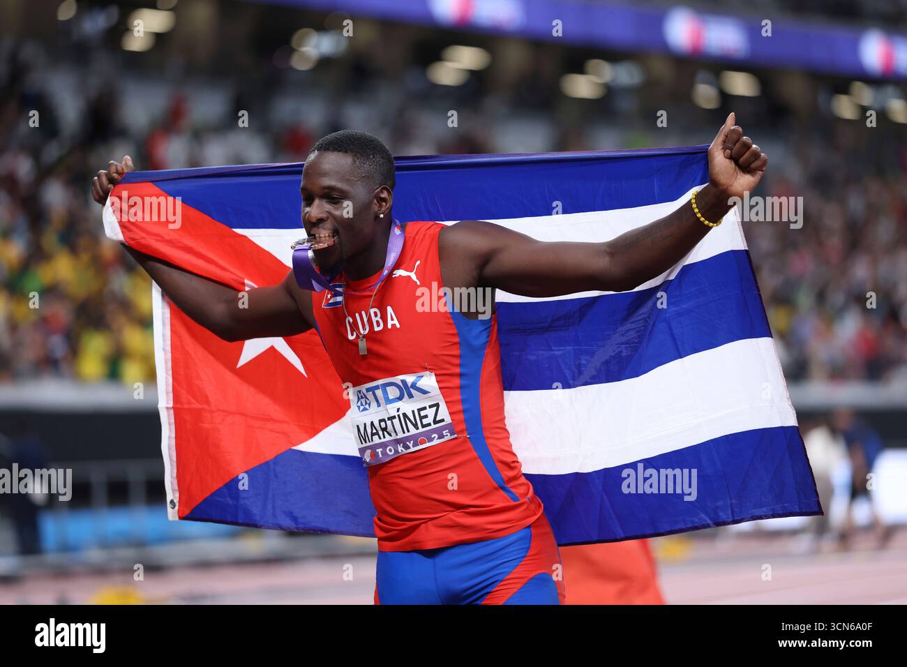 Lázaro MARTÍNEZ of Cuba, placed 3rd, poses for a photo after the Men's ...