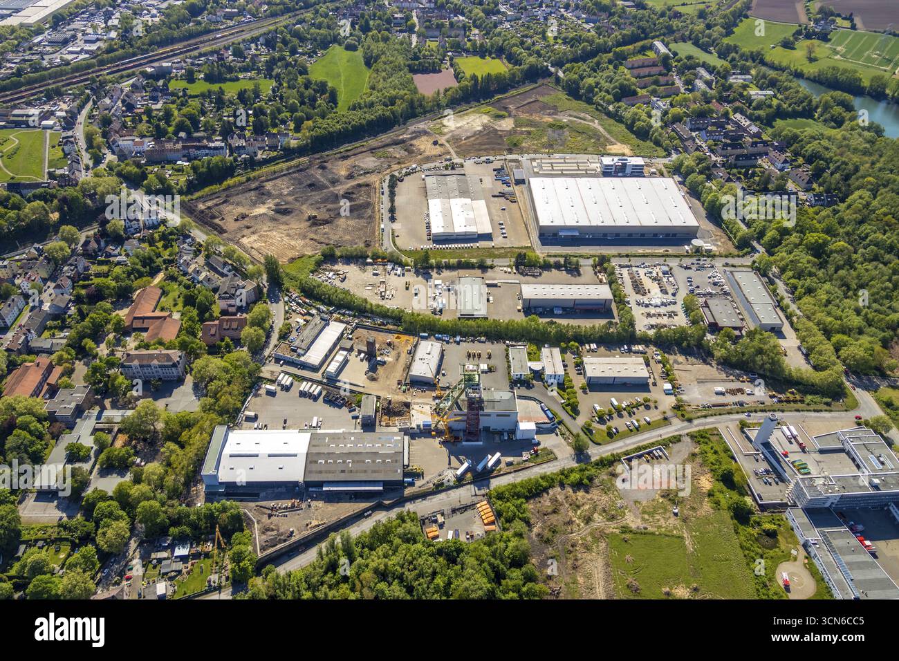 Aerial view, construction site new building BROCK Kehrtechnik GmbH ...