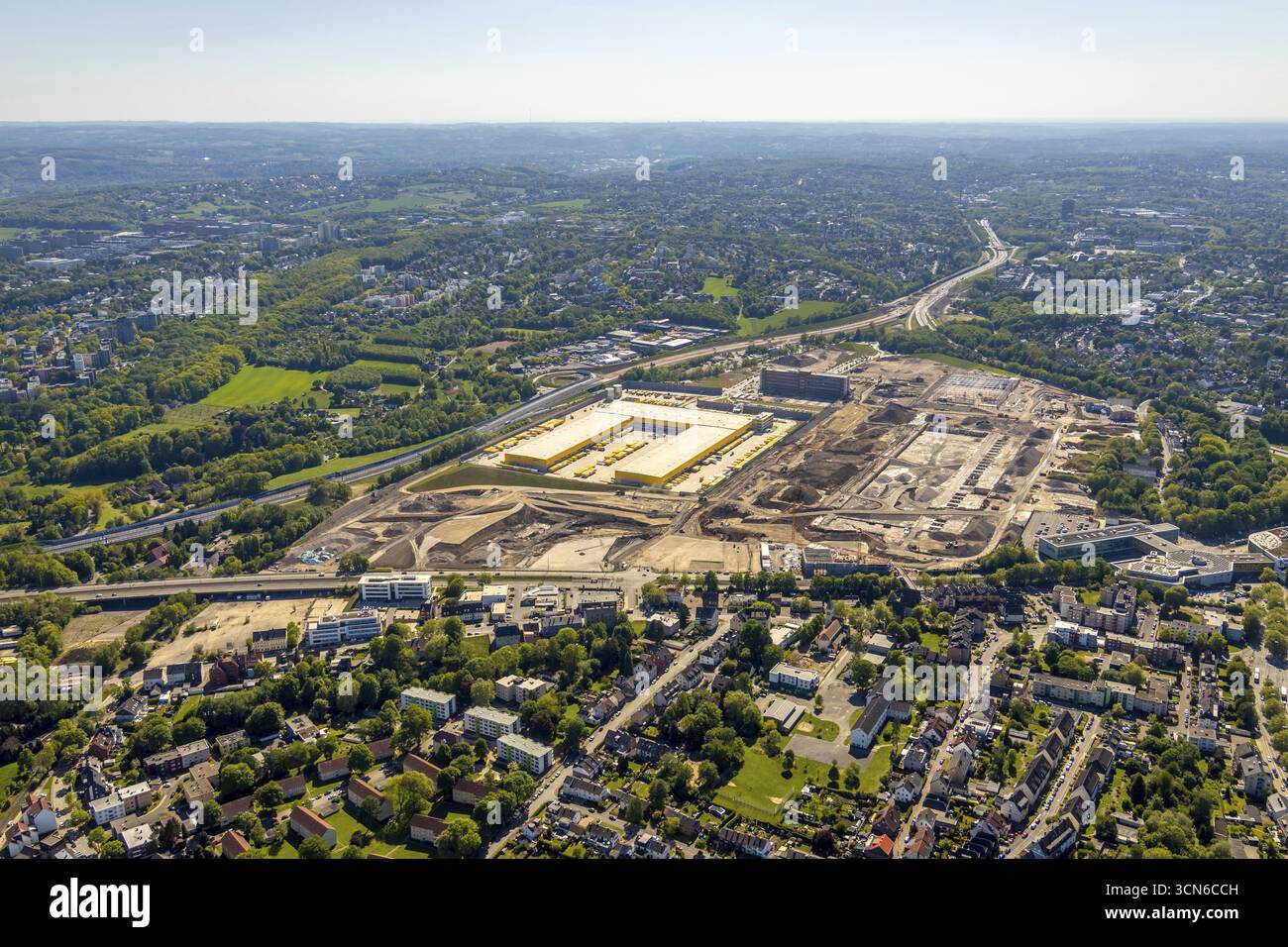 Aerial view, new construction DHL logistics parcel centre, former Opel ...