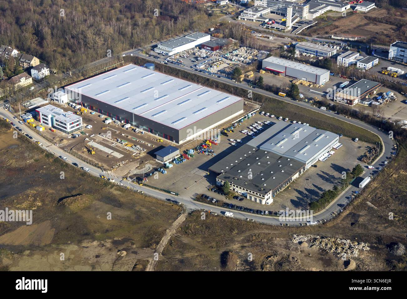 Aerial view, construction site new building BROCK Kehrtechnik GmbH ...