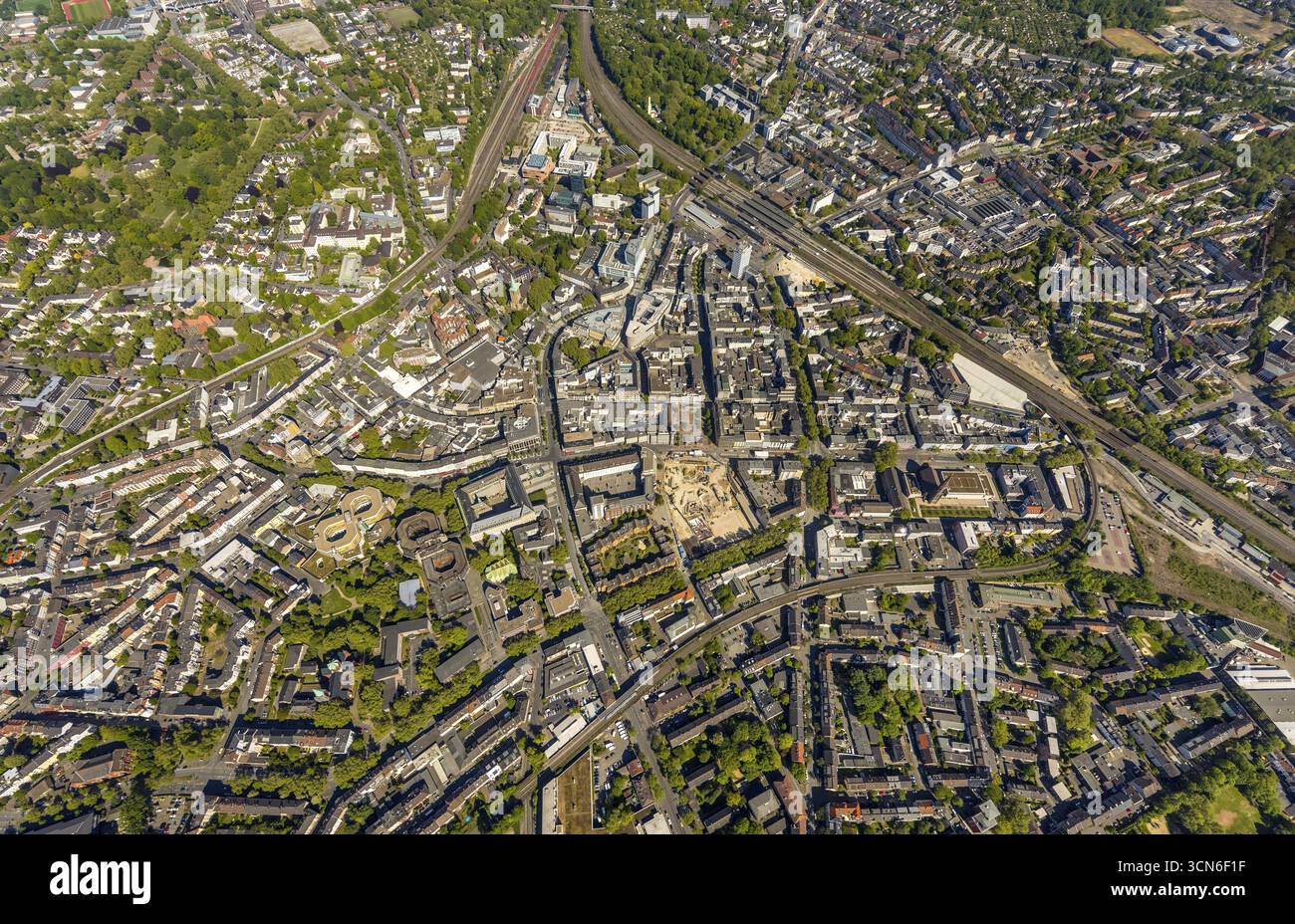 Aerial view, city centre view, Bochum main station, construction site ...
