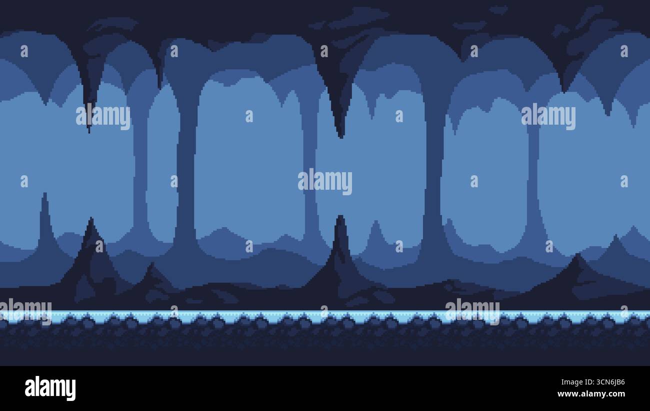 Frozen cave pixel art background for retro 2D video game Stock Vector ...