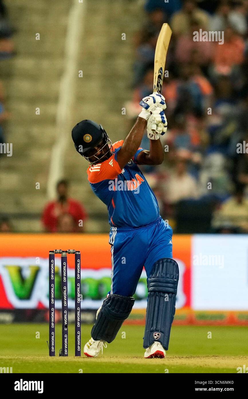 India's Sanju Samson plays a shot during the Asia Cup cricket match ...