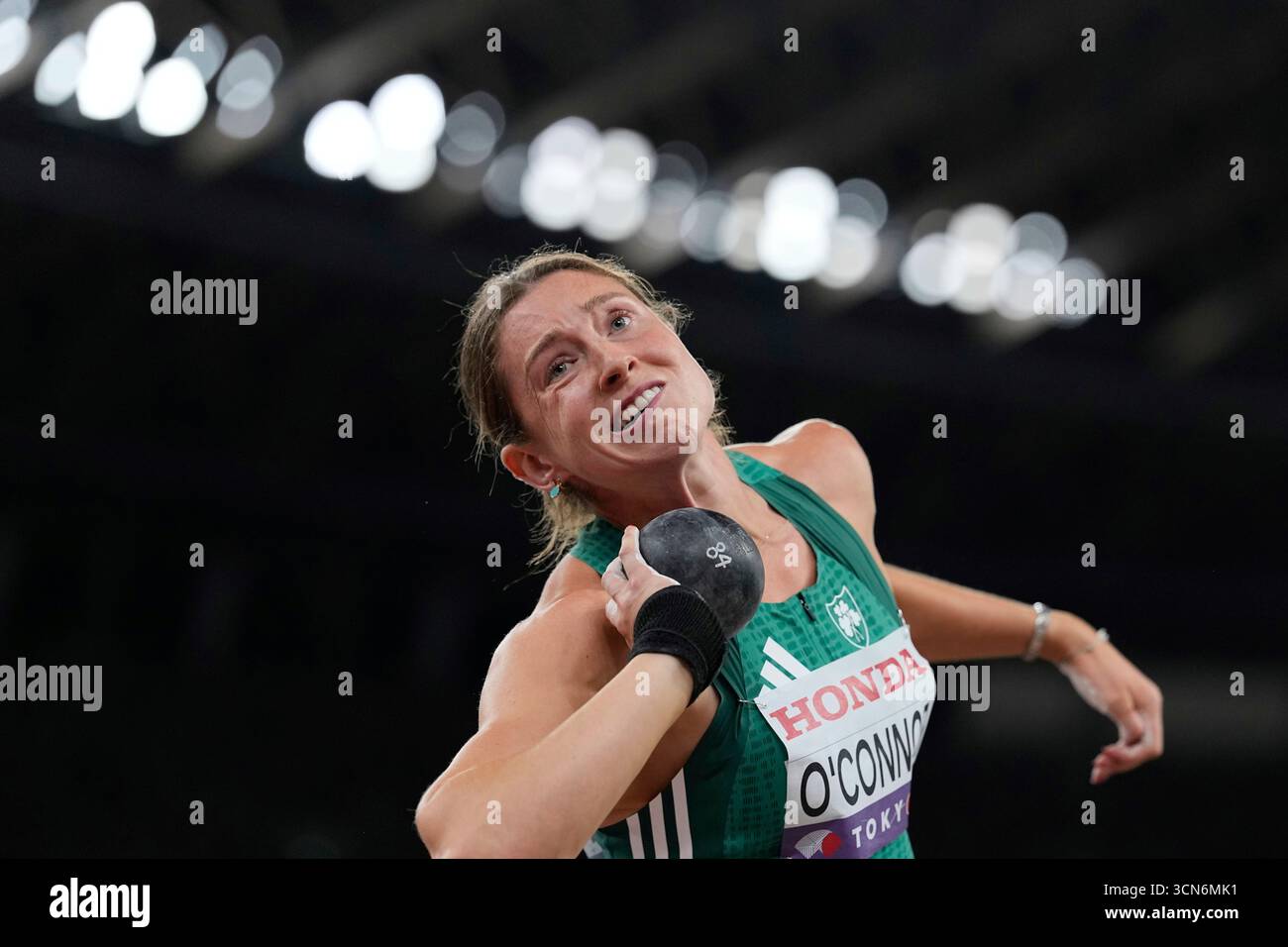 Ireland's Kate O'Connor makes an attempt in the heptathlon shot put at ...