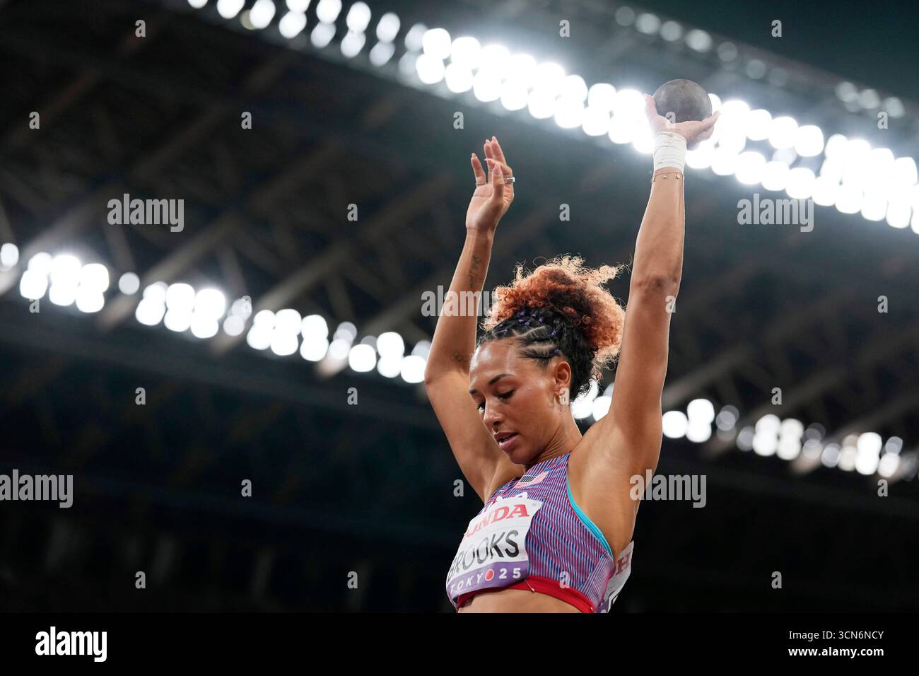 United States' Taliyah Brooks makes an attempt in the heptathlon shot ...
