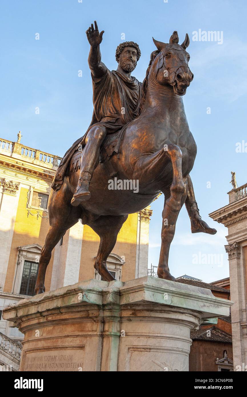 Bronze replica of historical equestrian statue of Roman Emperor Marcus ...