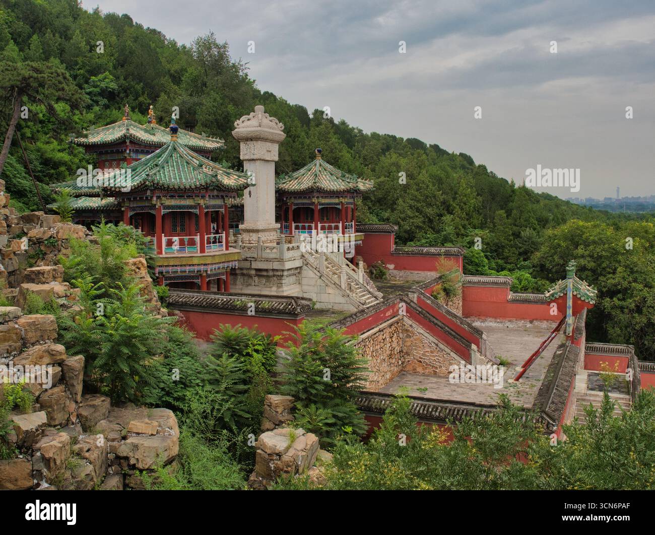 Chinese Pagoda and Gardens on the Hill - A high-angle view of a ...