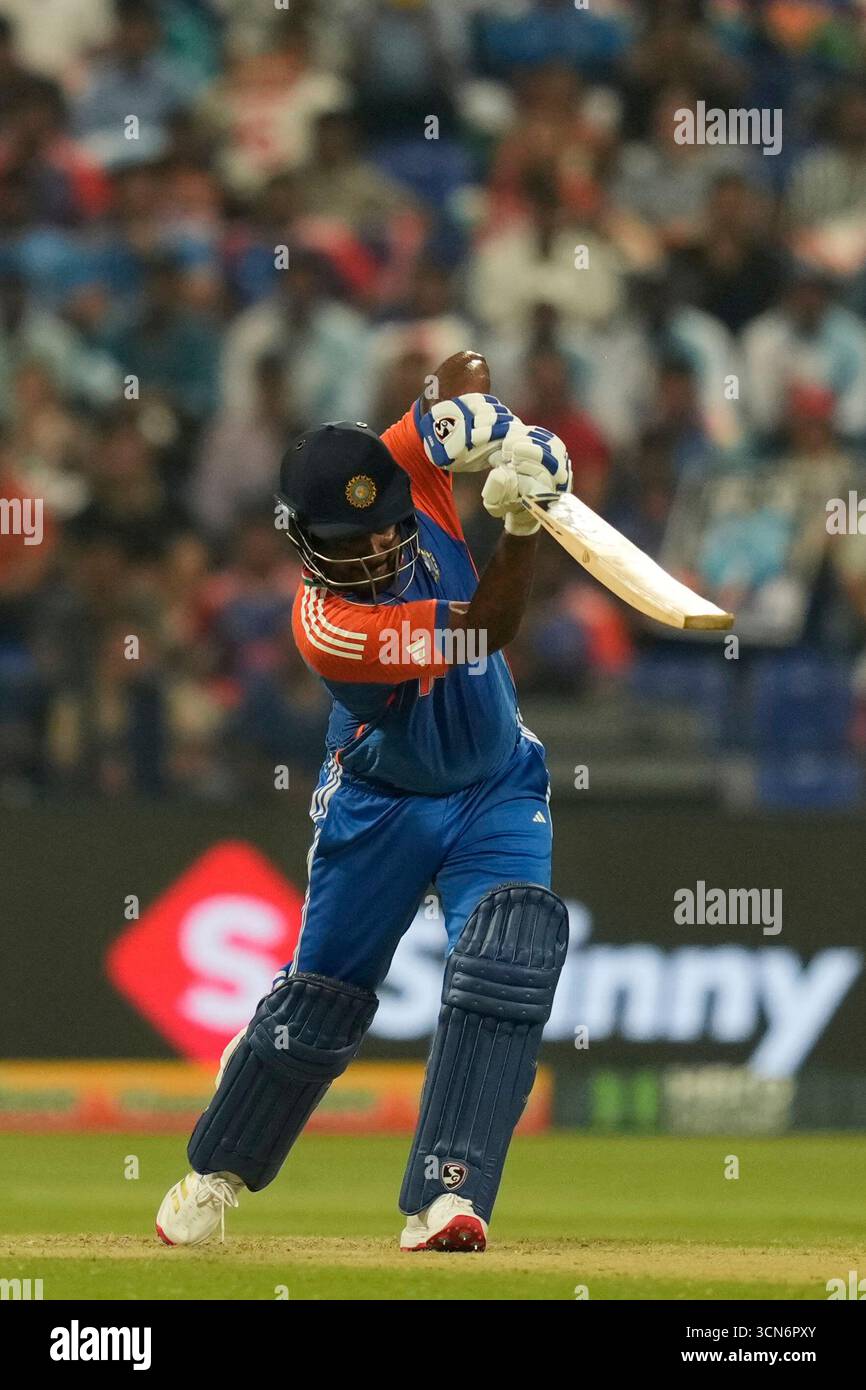 India's Sanju Samson plays a shot during the Asia Cup cricket match ...