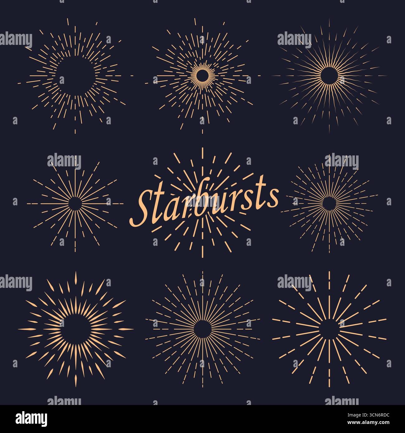 A set of eight solar bursts on a dark background. Solar bursts ...