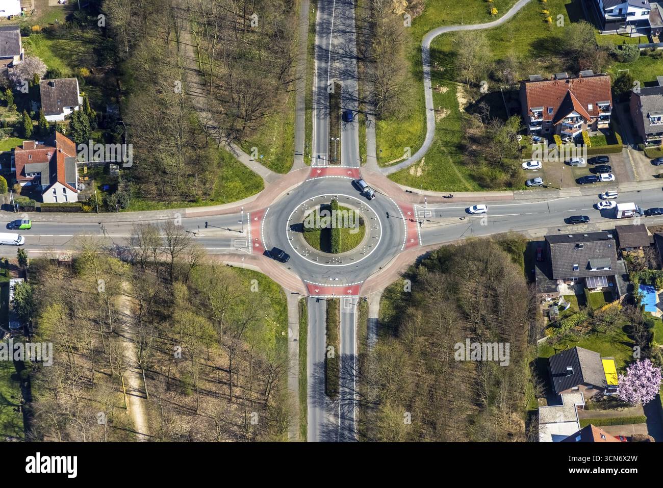 Aerial view, roundabout with green hedge, cross symbol, Nordtrasse ...