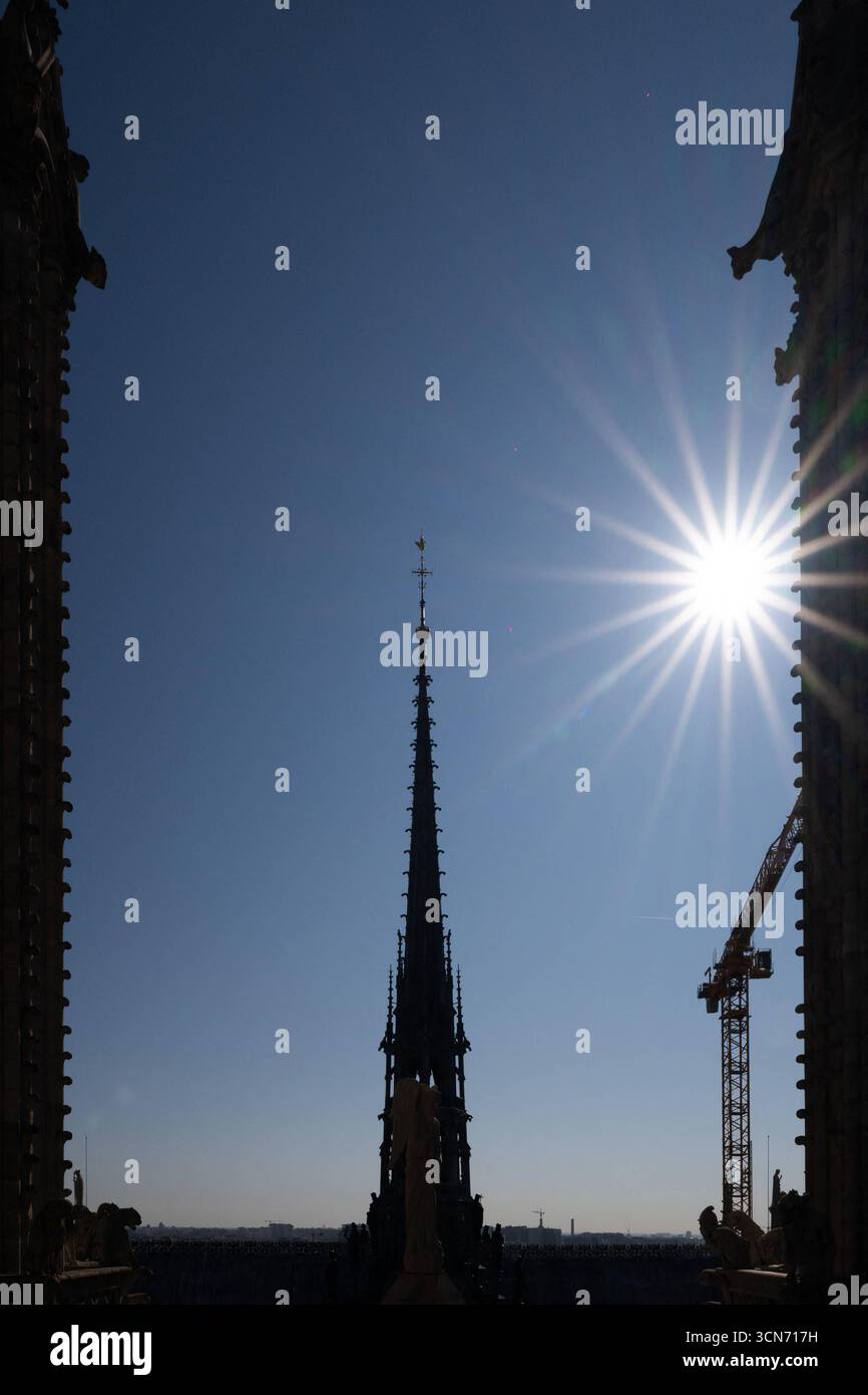 View of the Fleche de Notre-Dame de Paris Cathedral during a visit to ...