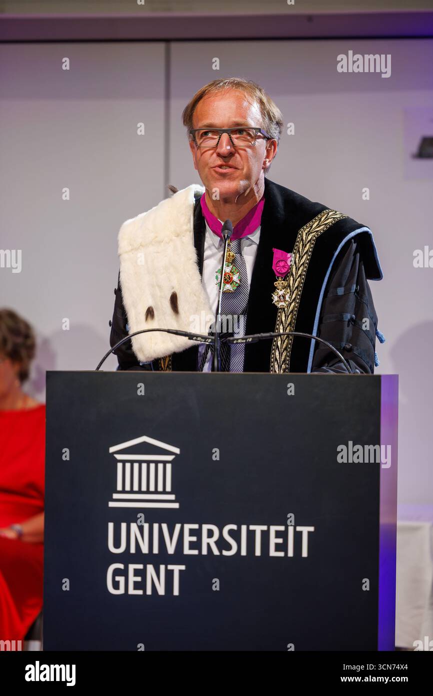 Outgoing UGent Rector Rik Van de Walle delivers a speech at the opening ...
