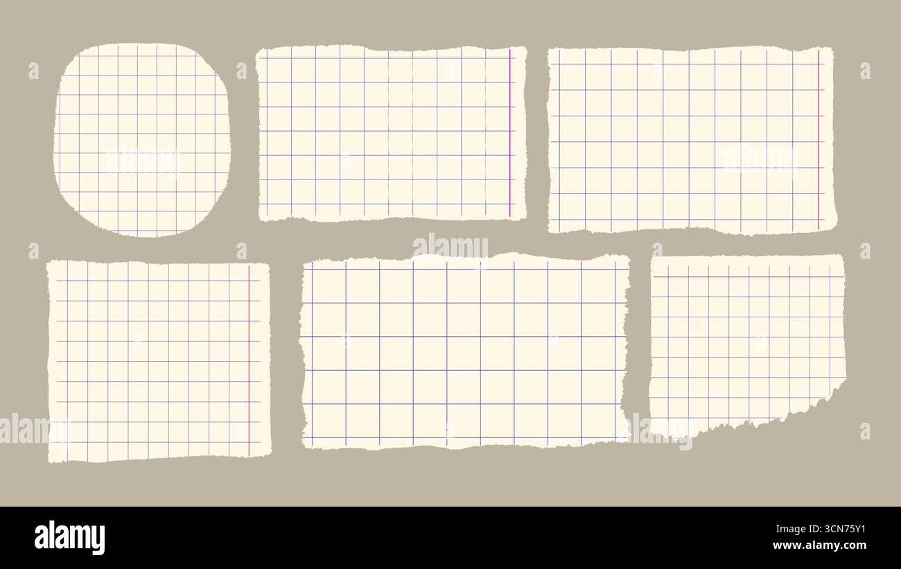 Greed Paper Lined Torn Sheet Notebook Ripped Background Set Vector Grid ...