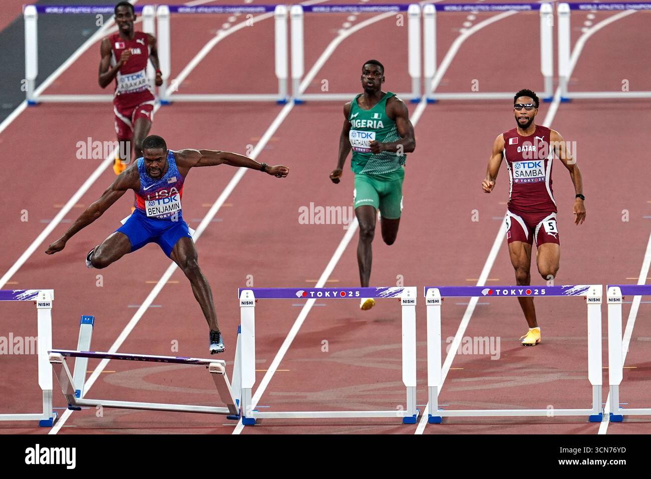 United States' Rai Benjamin competes with Nigeria's Ezekiel Nathaniel ...