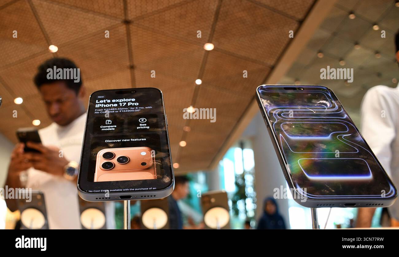 Mumbai, India. 19th Sep, 2025. Models of iPhone 17 series mobile phones ...