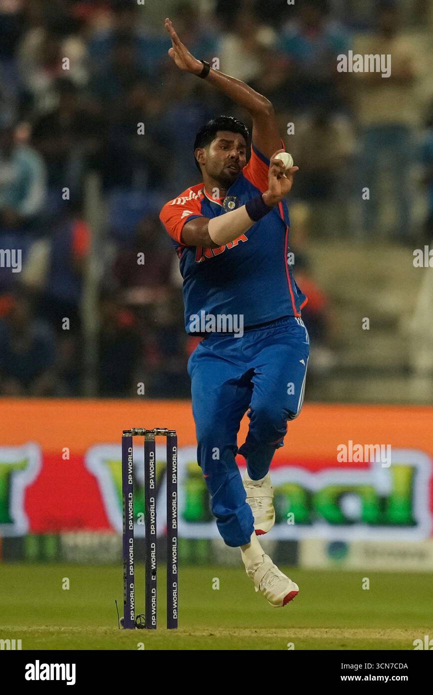 India's Harshit Rana bowls a delivery during the Asia Cup cricket match ...