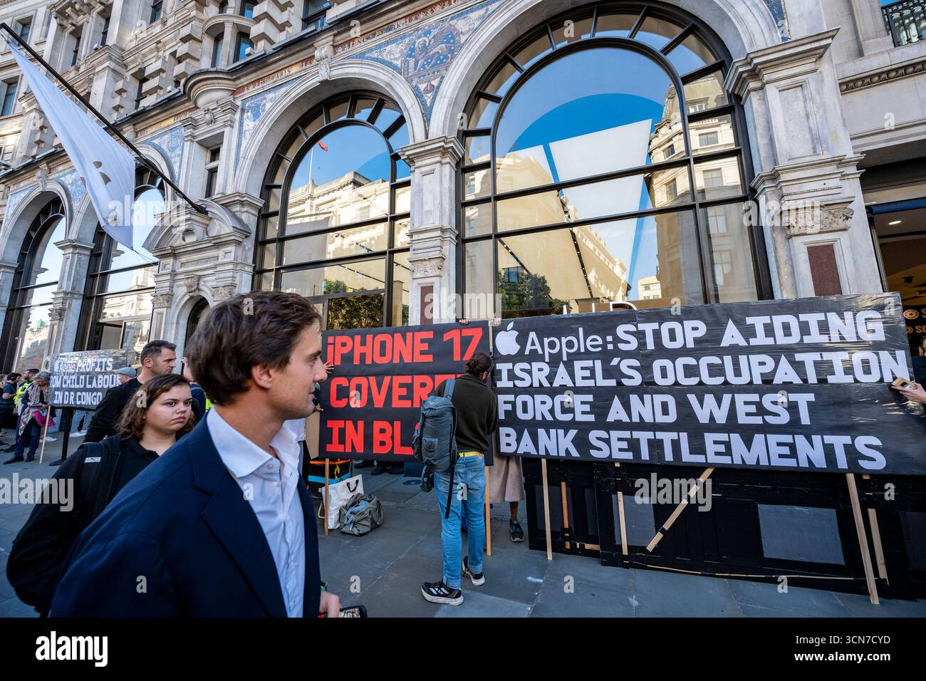 London, UK. 19 September 2025. Activists stage a protest outside the ...
