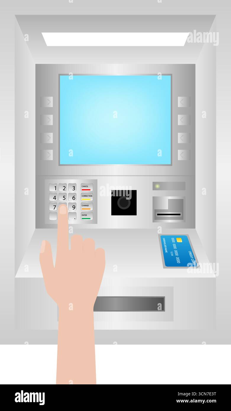 Hand Typing PIN code or Password on ATM Keypad to Withdraw Money from ...