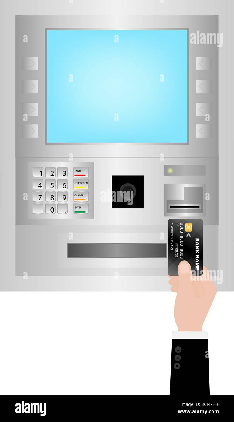Hand Inserting Credit Card, ATM Card or Debit Card into ATM Machine to ...