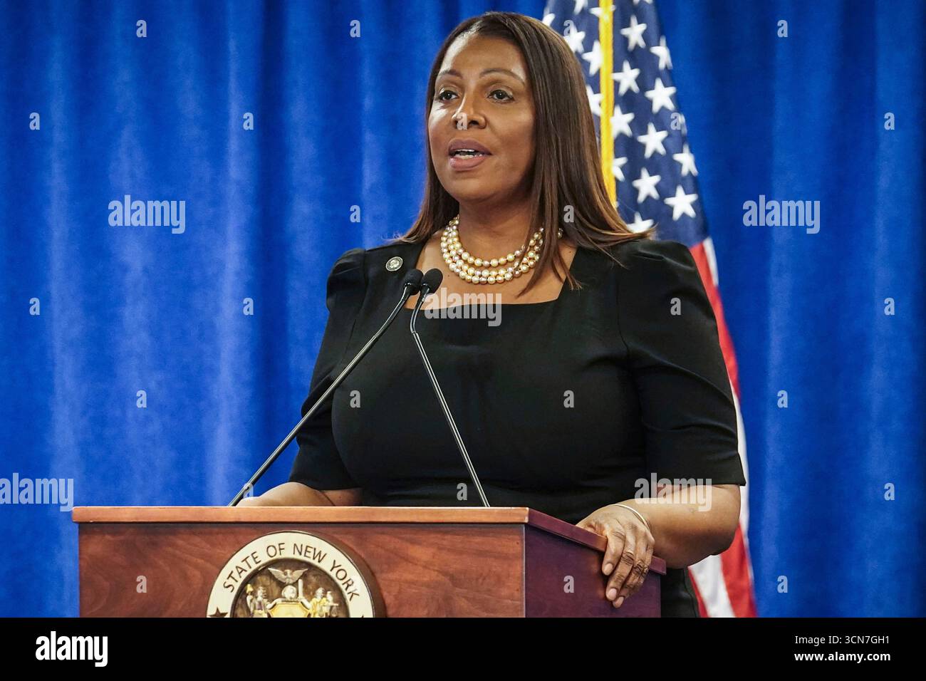 FILE - New York Attorney General Letitia James speaks, Feb. 16, 2024, in New York. (AP Photo ...