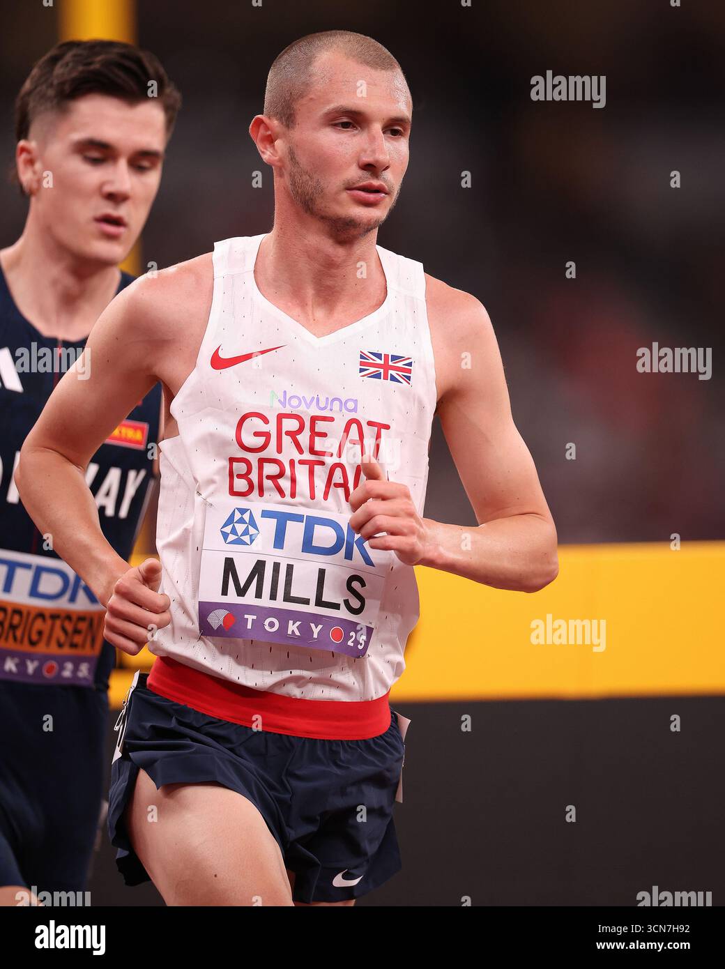George Mills of Great Britain competing in the Men's 5000 metres heats ...