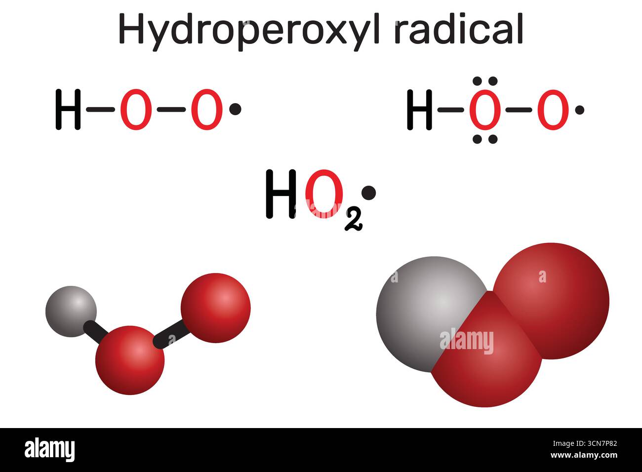 Hydroperoxyl radical molecule. Reactive oxygen species (ROS). Chemical ...