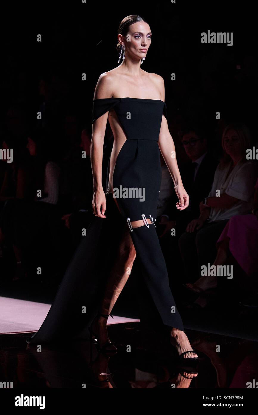 Models walk the runway wearing creations by Isabel Sanchis during the ...