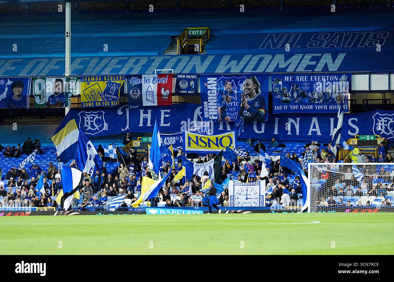 A general view of Everton fans with banners and flags before the ...