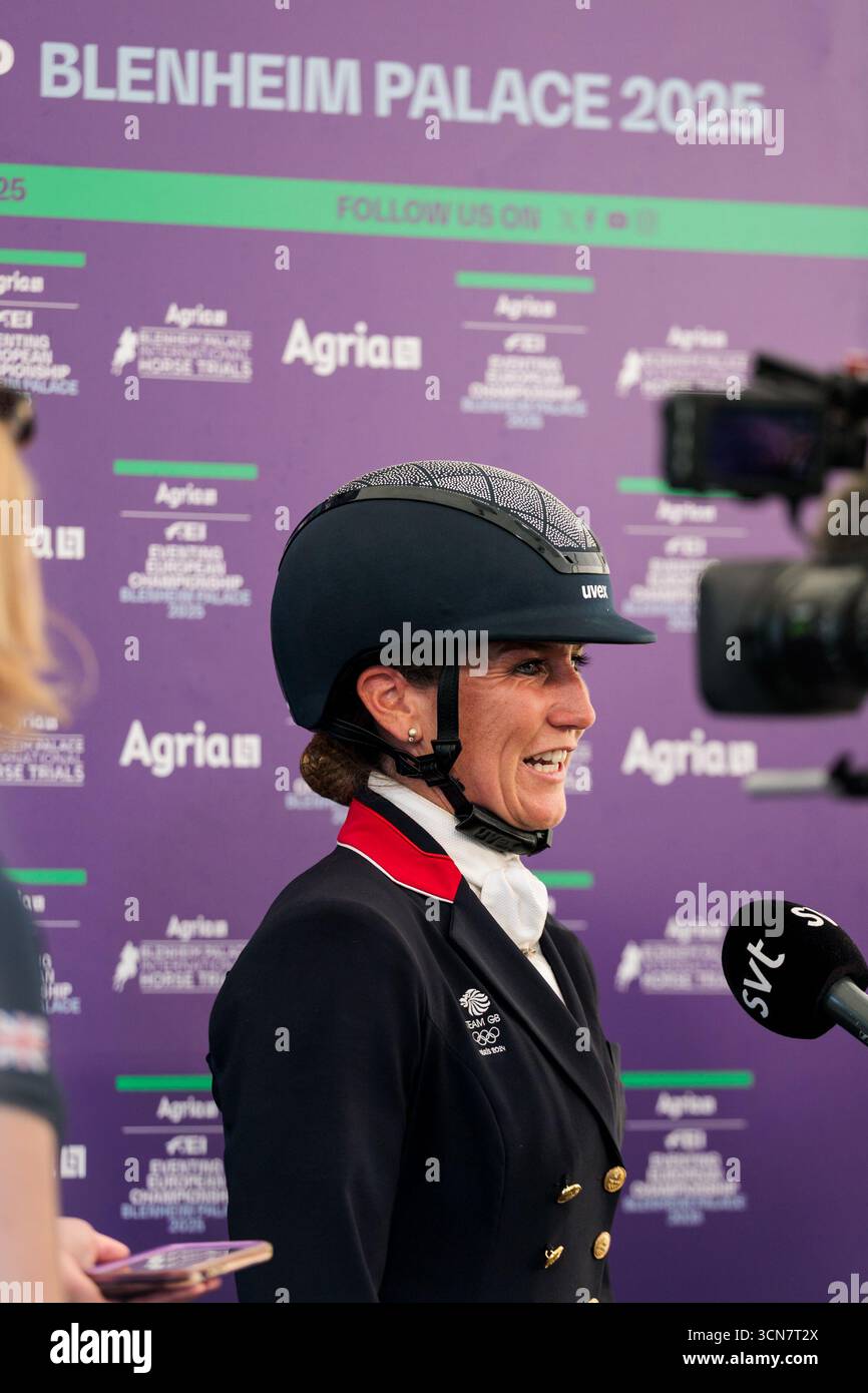 Laura Collett of Great Britain being interviewed after the dressage ...