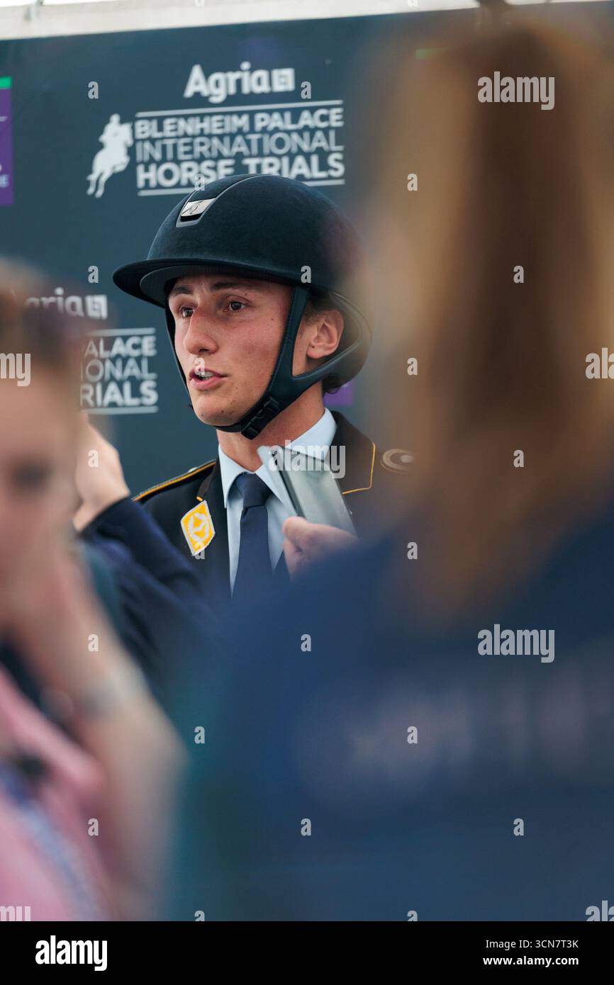 Calvin Böckmann of Germany being interviewed after the dressage test at ...