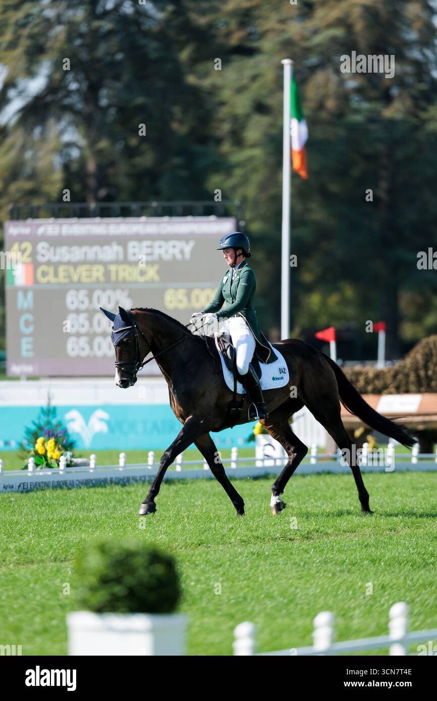 Susannah Berry of Ireland with Clever Trick during the dressage at the ...