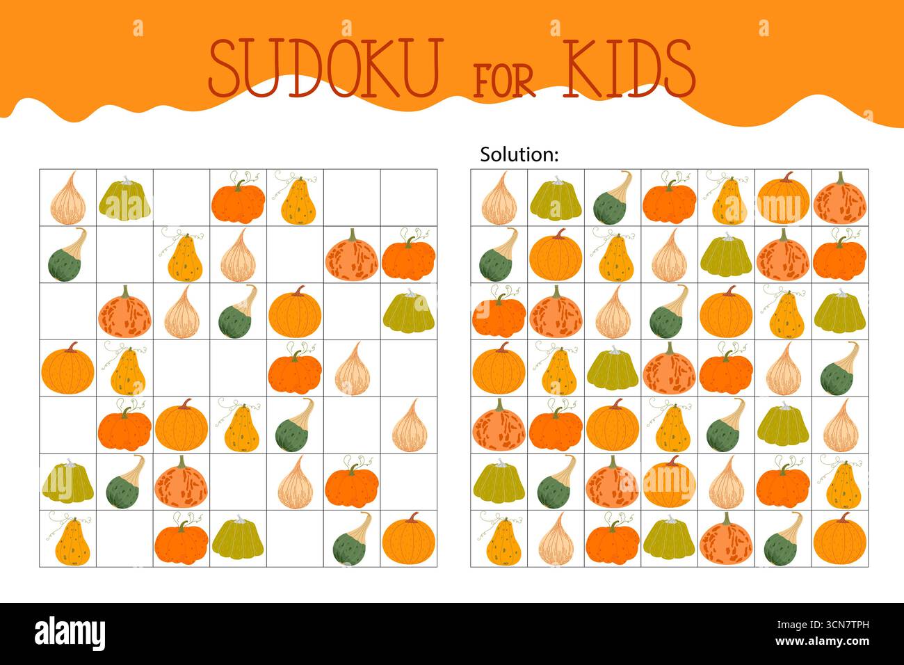 Pumpkins sudoku puzzle, educational game or leisure activity worksheet ...