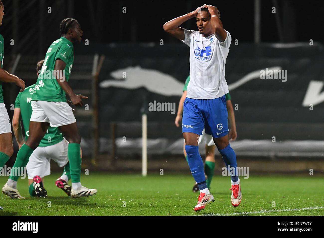 Jong Genk's Kayden Pierre looks dejected during a soccer game between ...