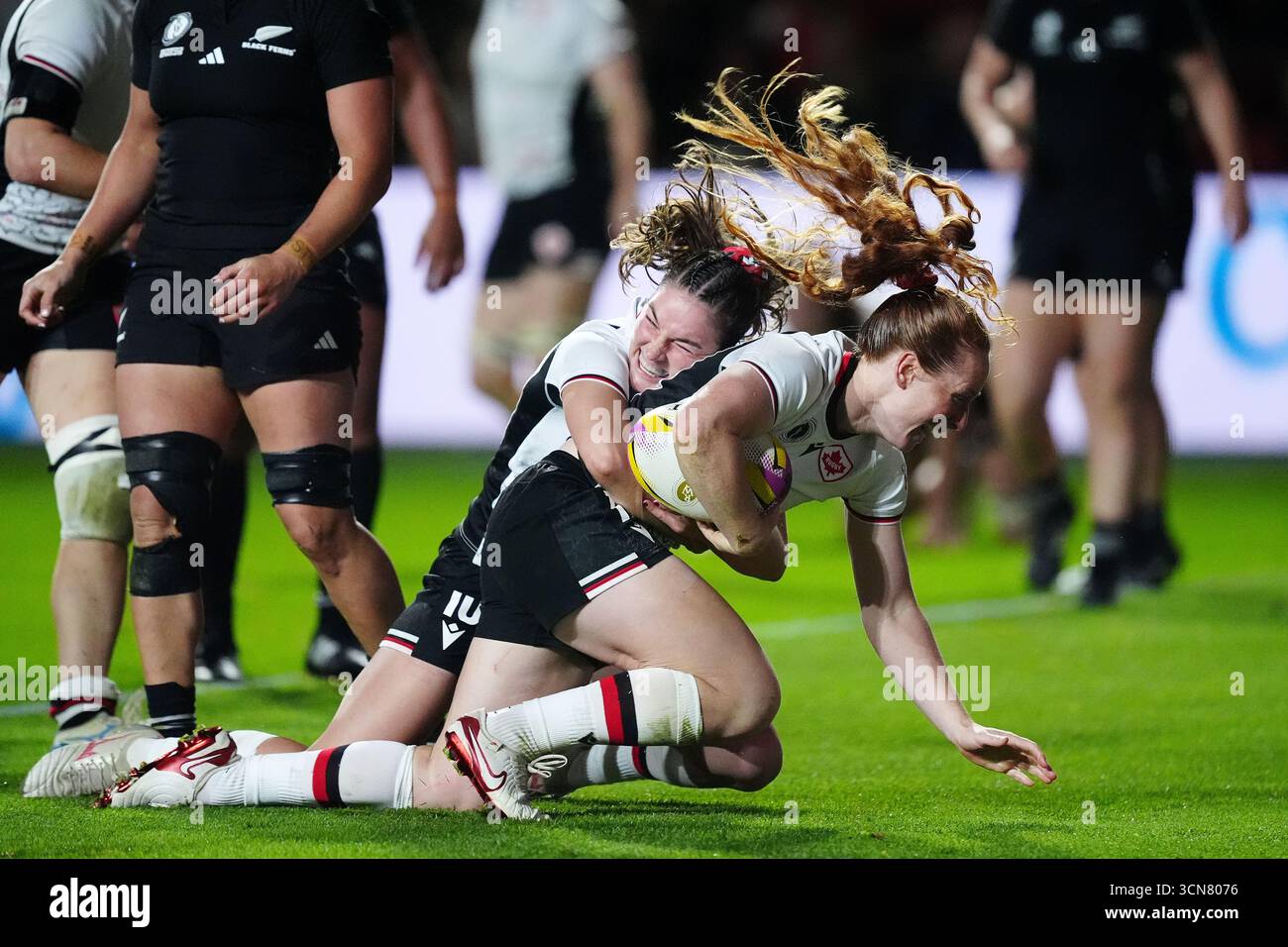 Canada's Alexandra Tessier scores a try during the Women's Rugby World ...