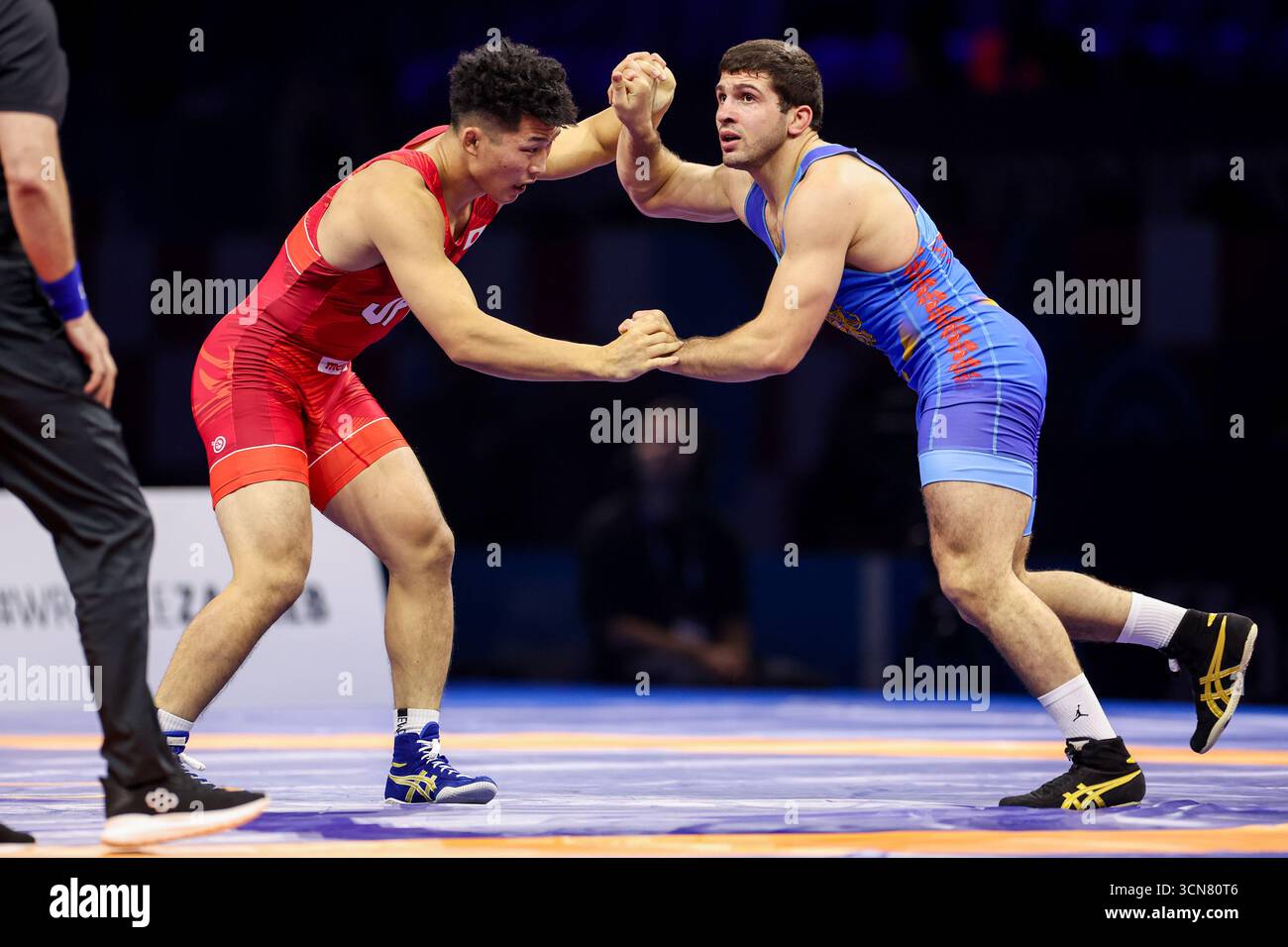ZAGREB, CROATIA - SEPTEMBER 19: Nao Kusaka of Japan (red) competes ...